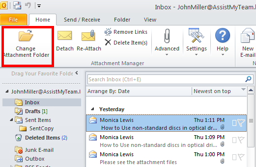 Can I specify a separate windows folder for each Outlook folder ...